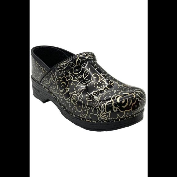Dansko | Shoes | Dansko Professional Patent Leather Clogs Floral Gold ...